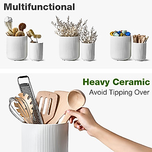 Mfacoy Large Kitchen Utensil Holder Set of 2, 7.3" + 5.4" Ceramic Cooking Utensil Holder for Countertop, Large Utensils Crock for Kitchen Counter, Utensil Storage Organizer for Spatula, Kitchen Decor