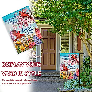 Covido Home Decorative Cardinals Appear When Loved Ones are Near Spring Garden Flag, Summer Bird Porch Yard Dogwood Daisy Flower Outside Decoration Inspirational Outdoor Small Decor Double Sided 12x18