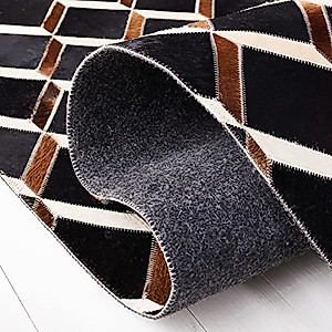 Safavieh Studio Leather Collection Area Rug - 5' x 8', Black & Brown, Handmade Modern Leather & Wool, Ideal for High Traffic Areas in Living Room, Bedroom (STL901Z)