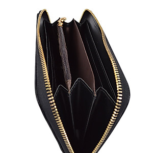 Women's Bow Front PU Leather Zip Around Wallet, Black