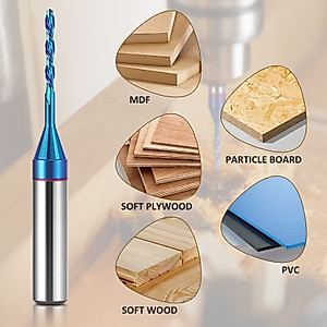 HQMaster Spiral Router Bits 1/4 inch Shank 1/16“ Cutting Diameter Solid Carbide Nano Blue Coated Spiral CNC Bits End Mill for Wood Cut Carving Engraver (1/16" Downcut)