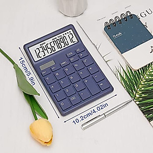 Calculators Desktop, Large Display Solar and Battery Power, Aesthetic Office Supplies, 12 Digit Small Basic Standard Functional Desk Calculator Cute for Office, Home, School (Blue)