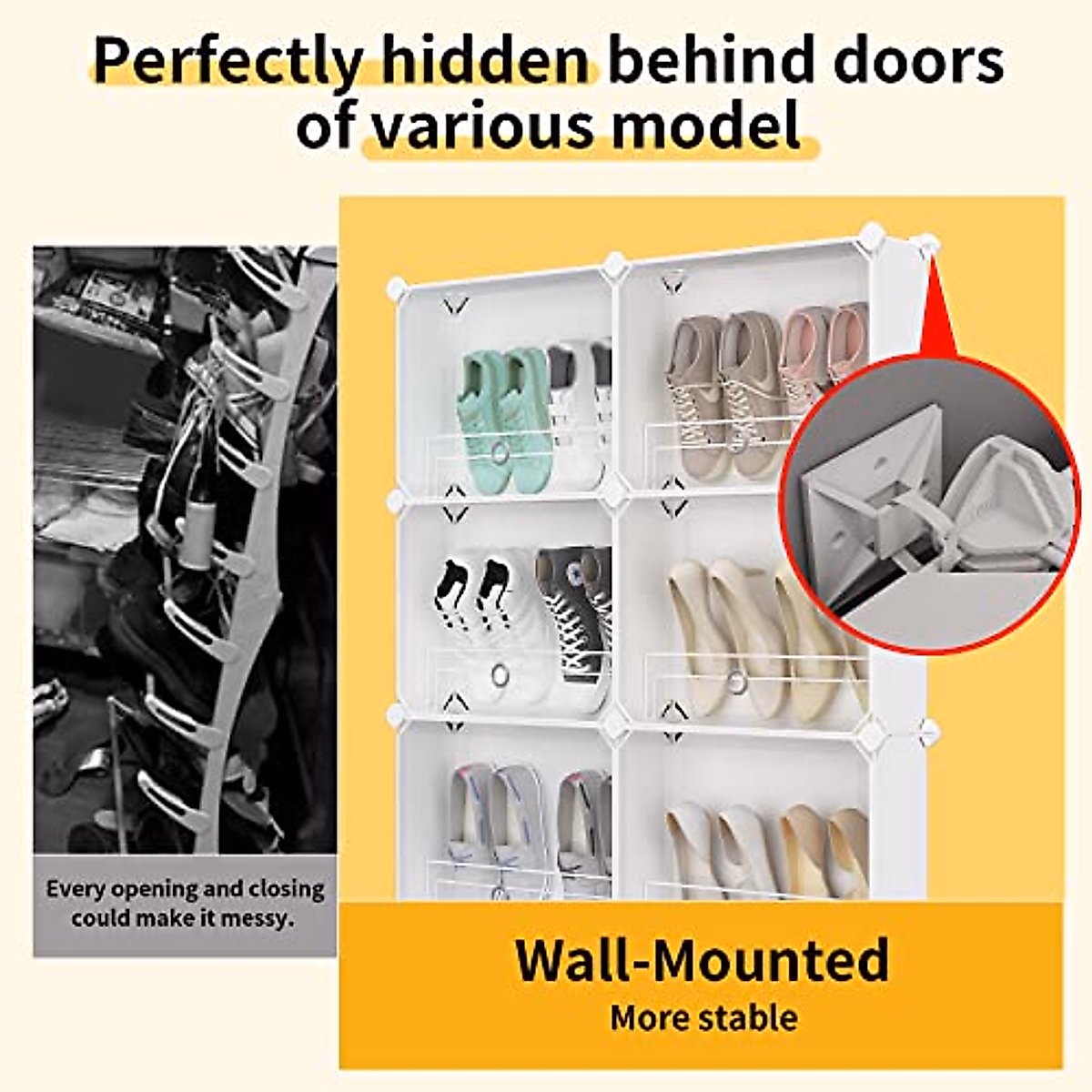 MAGINELS 6-Pair Shoe Rack Organizer with Cover, Slim Shoe Storage Cabinet,Behind Door, Narrow Shoe Shelf for Closet,entryway,White