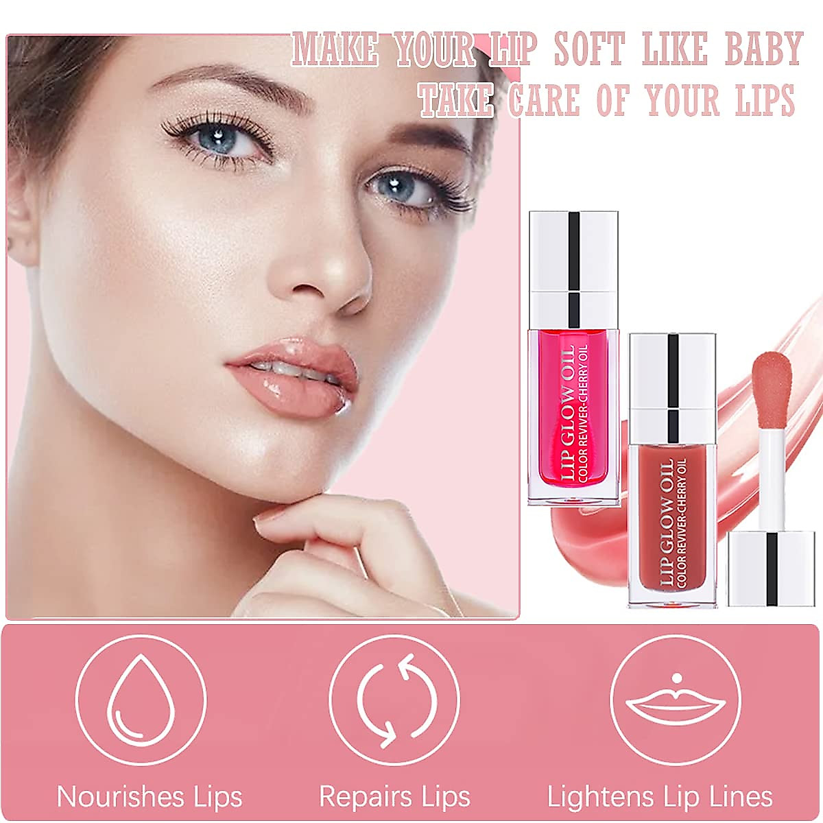 2 Colors Hydrating Plumping Lip Glow Oil,Moisturizing Lip Oil Gloss Transparent Glossy Lip Gloss Primer Lip Tint for Lip Care and Dry Lip by Aaiffey (012#+015#)
