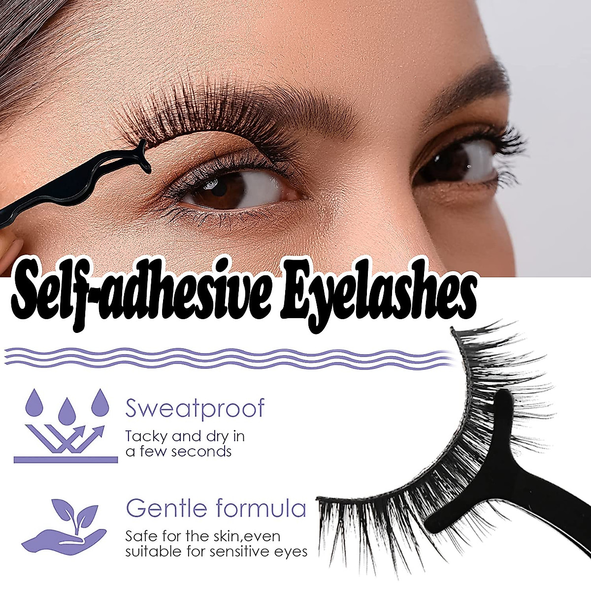 5 Pairs Self Adhesive Eyelashes, False Eyelashes No Glue No Eyeliner, False Lashes with Tweezers Natural Looking (natural lashes)