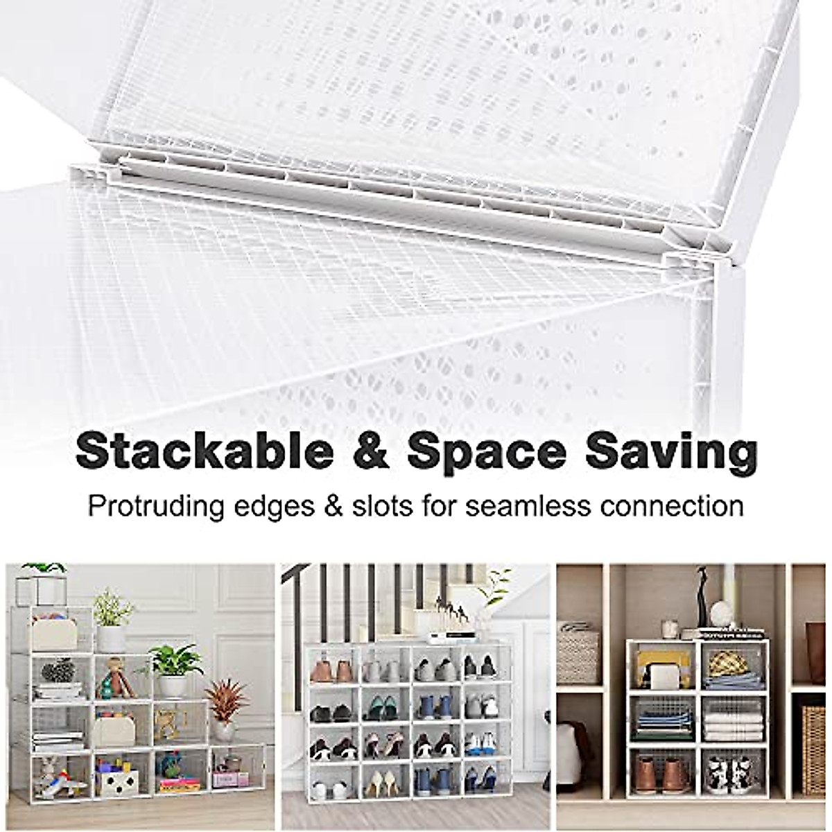 Yescom Foldable Shoe Storage Box 18 Pack Shoe Organizer Bins Closets Stackable Sneaker Container for Home Closet Apartment Use Clear Large Size