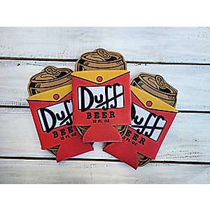 Duff Beer Homer Simpson SET OF 3 Hilarious Can Cooler Fathers Day Gift Coozie Football Party Favor Game Night Beverage Beer Gifts for Dads Moms Brother Uncle Sister Aunt Coozie Great Gift DUFKOOZX3
