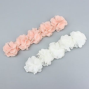 Baby Elastic Chiffon Flower Headbands Princess Girls Hand Sewing Beads Flower Headwear (XW1005)