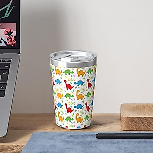 Colorful Cute Dinosaur Animal Lover Gifts - 12 oz Tumbler Stainless Steel Vacuum Insulated with Lid Travel Coffee Mug Tumbler Tea Cup