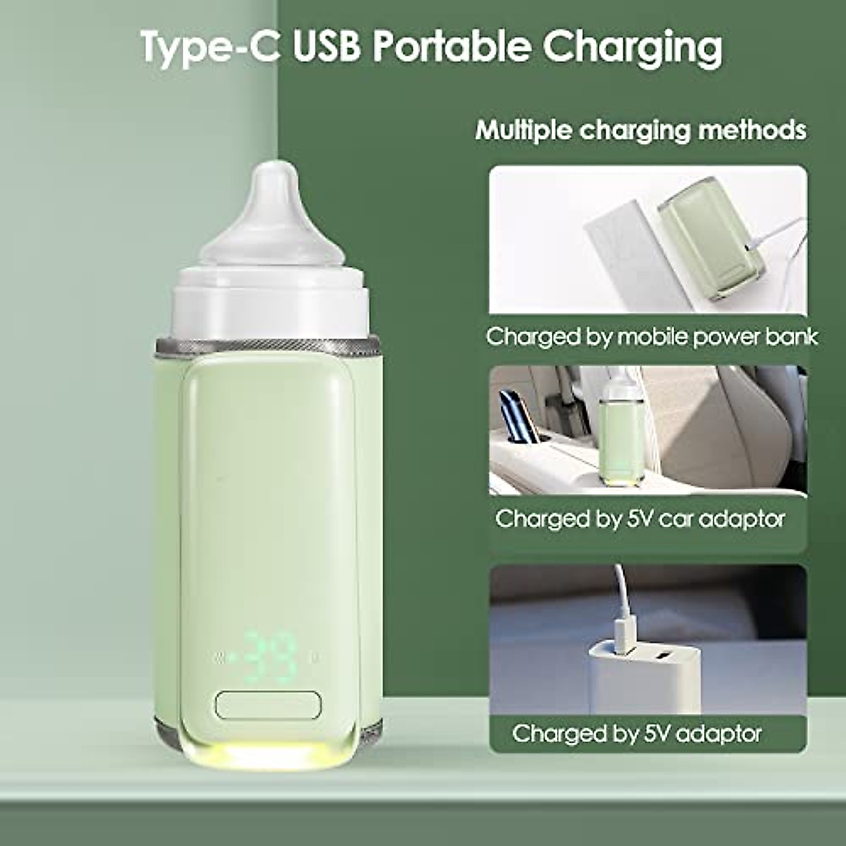 Cozytots Wireless Bottle Warmer for Travel Portable Baby Milk Warmer On The Go Constant Temperature Rechargeable USB Battery-Powered Baby Milk Heating Bag in Car Heaters Thermostat Bag