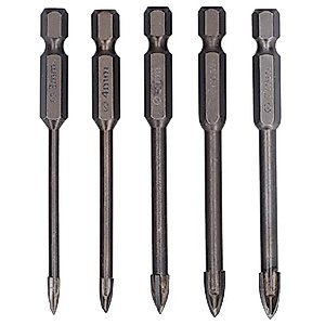 Walfront 5Pcs Masonry Drill Bits Set Carbide 1/4in Hex Shank Cross Spear Head Drills Bits Concrete Hole Opener for Metal Plastic Tile Cement Drilling Tool 3 4 5 6 7mm, Hole Saw