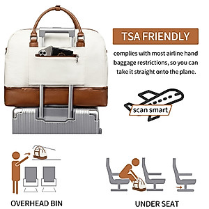 BOVIP Weekender Bag Overnight Bag Large Canvas Travel Bag Duffel Bag with Shoe Compartment Carry On Tote for Women 3-IN-1 Beige Set