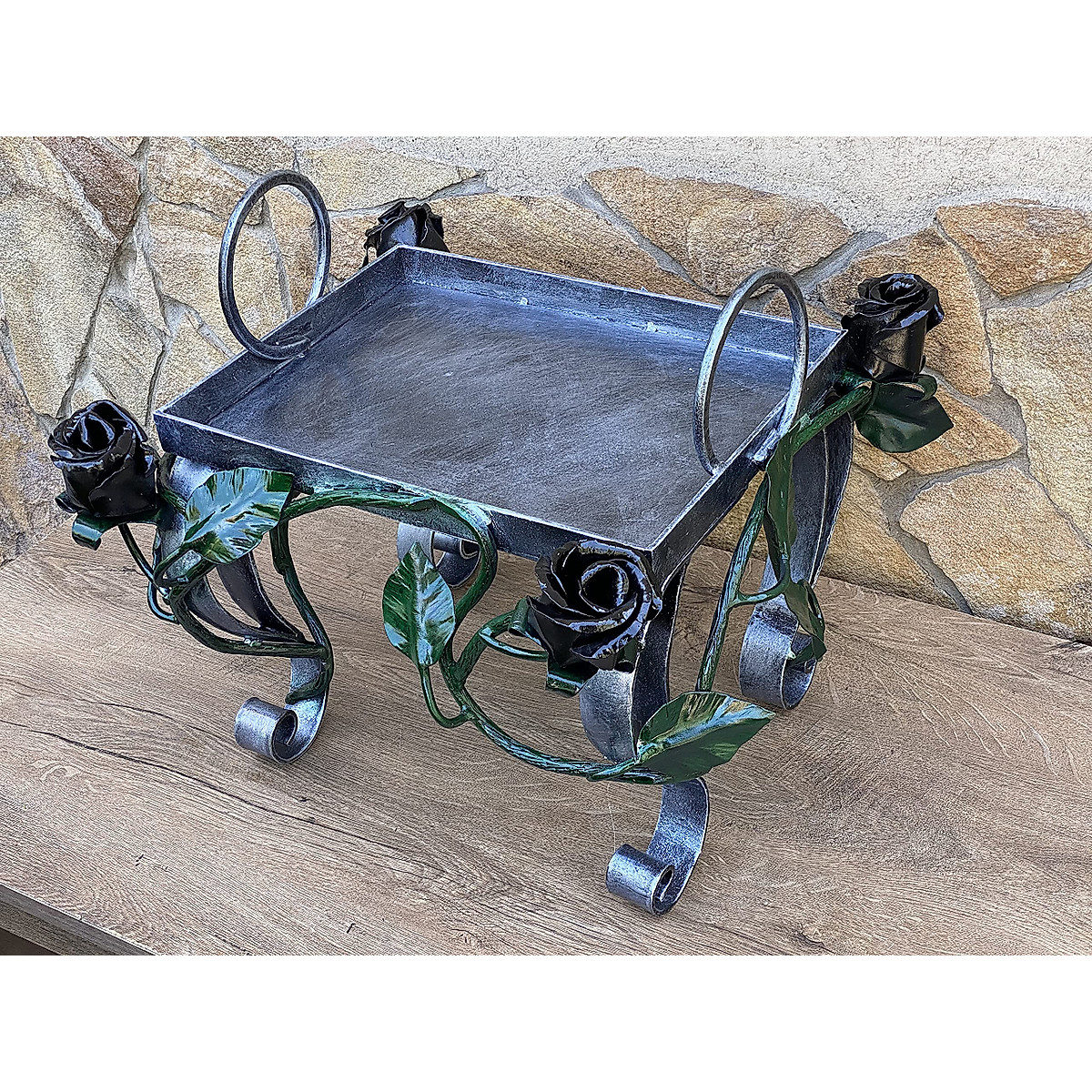 Breakfast in bed tray, table, iron anniversary gift for her, rose, floral, serving tray, coffee table, iron gift, iron gift for her, bed tray, tray