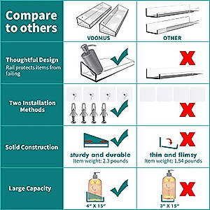 Vdomus Acrylic Bathroom Shelves, Acrylic Shelf Transparent Wall Mounted, No Drilling Extra Thick Acrylic Shower Shelf, Clear Storage Display Shelving, 2 Pack