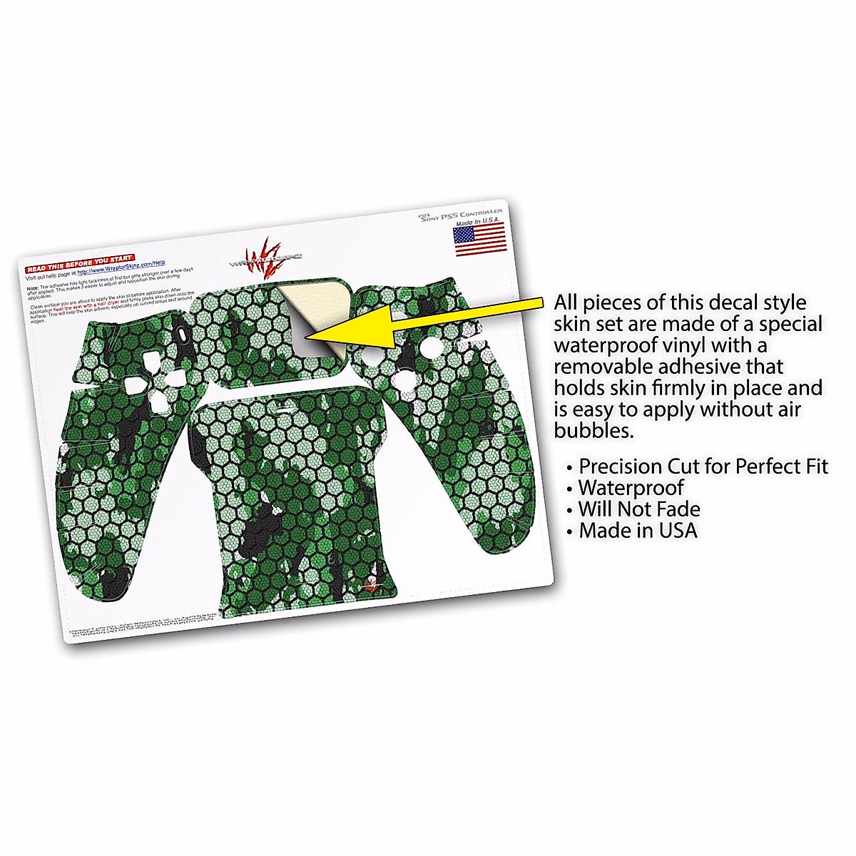 WraptorSkinz Skin Wrap compatible with Sony PS5 DualSense Controller HEX Mesh Camo 01 Green (CONTROLLER NOT INCLUDED)