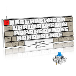 Mini Mechanical Gaming Keyboard Type-c Wired with PBT Dye-subbed Keycaps Rainbow RGB Backlit 60%Layout Full Anti-Ghosting 62 Key Ergonomic for Typist Laptop PC Mac Gamer (White Main/Blue Switch)