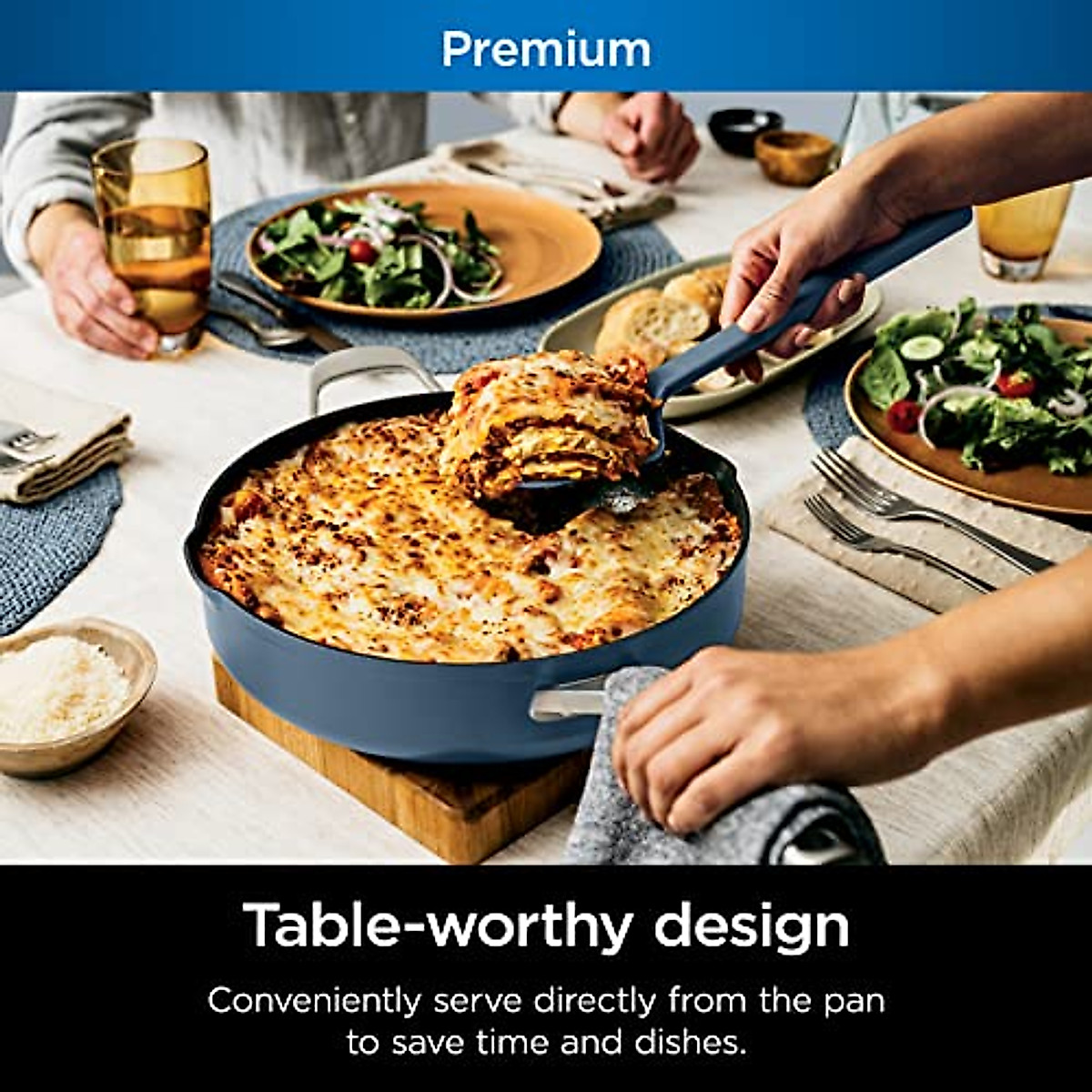 Ninja CW102BL Foodi NeverStick PossiblePan, Premium Set with 4-Quart Capacity Pan, Steamer/Strainer Basket, Glass Lid & Integrated Spatula, Nonstick, Durable & Oven Safe to 500°F, Macaron Blue