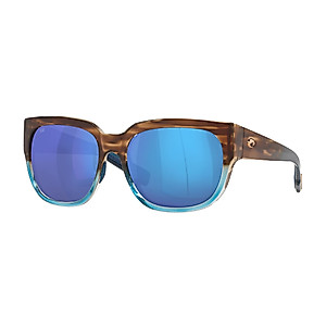 Costa Del Mar Womens Water Woman II Square Sunglasses, Tortoise/Blue Mirrored Polarized-580G, 58 mm