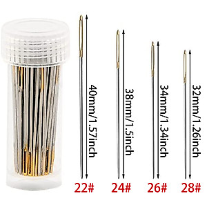 100pcs Cross Stitch Needles + 2 Needle Threader Golden Color Large Eyes Cross Stitch DIY Embroidery Hand Needles Sewing Needles in Transparent Box (26#)