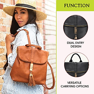 Miztique The Diana Backpack Purse for Women, Flap Over Tote Bag, Soft Vegan Leather - Black