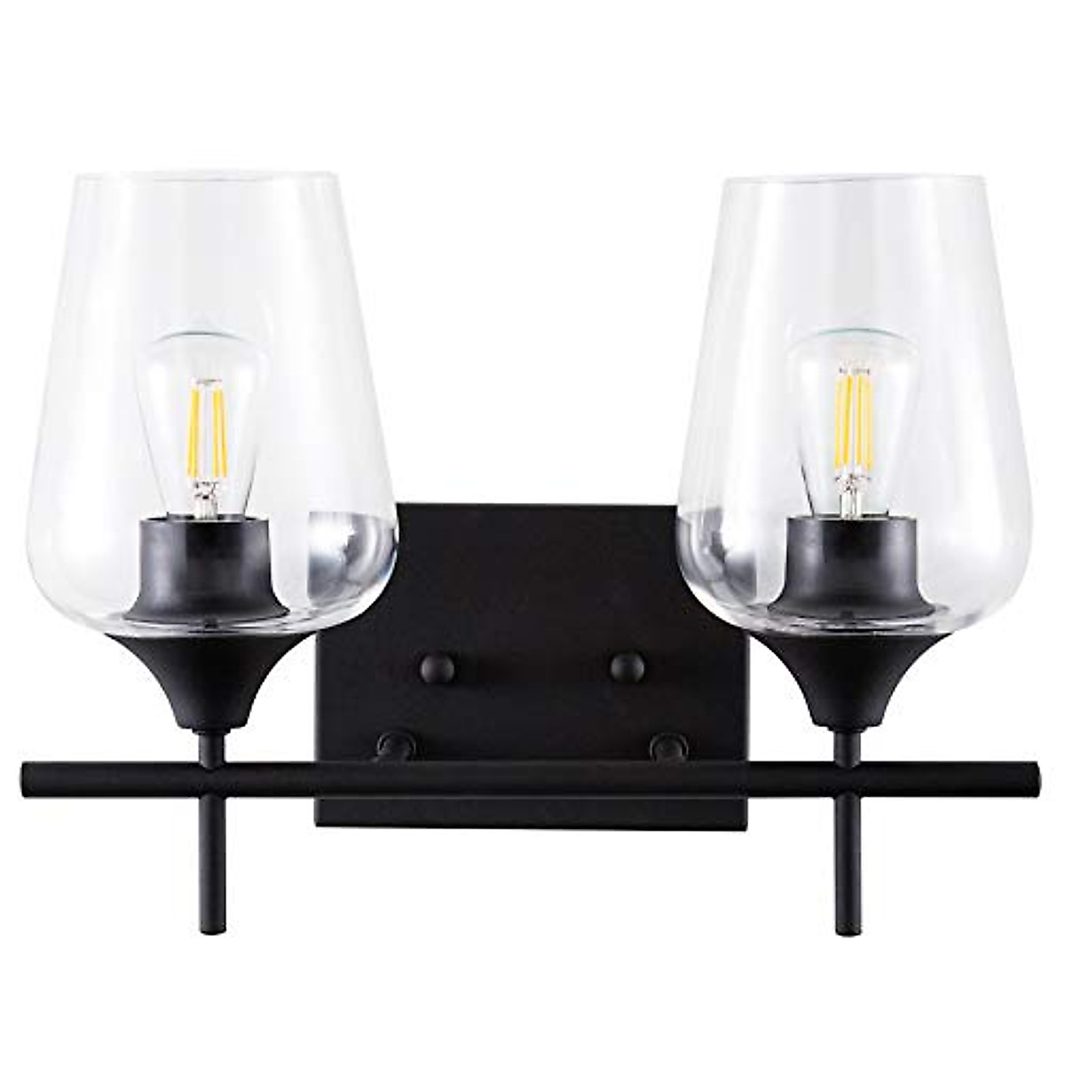 VONLUCE 2-Light Vanity Light in Matt Black Finish, Vintage Farmhouse Mirror Lights with Clear Glass Shade, Modern Industrial Wall Sconce for Bathroom, Bedroom, Hallway, Makeup Dressing Table