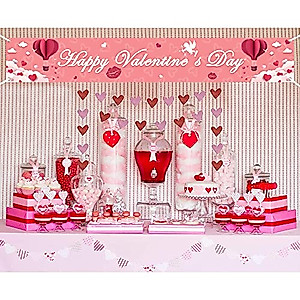 Happy Valentine's Day Banner, Large Valentines Banner Red Love Heart Backdrop for Valentine's Day Indoor Outdoor Party Decorations (Pink)