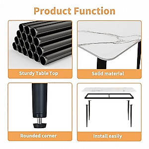 Marble Dining Table, Rectangular 55" Marble Kitchen Table for 4, Sintered Stone Dining Table for Dining Room, Kitchen, Marble Top Dining Table Scratch-Resistant, Heat-Resistant, Easy to Clean (White)