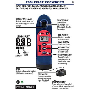 486201-K Exact® Pool EZ Photometer Starter Kit | 10 Parameters - F/C/T Chlorine, pH, Alkalinity, Calcium, Cyanuric, Copper, Salt, & Phosphate | 25 Tests Ea. w/o PO4, Cu, NaCl | NSF Certified