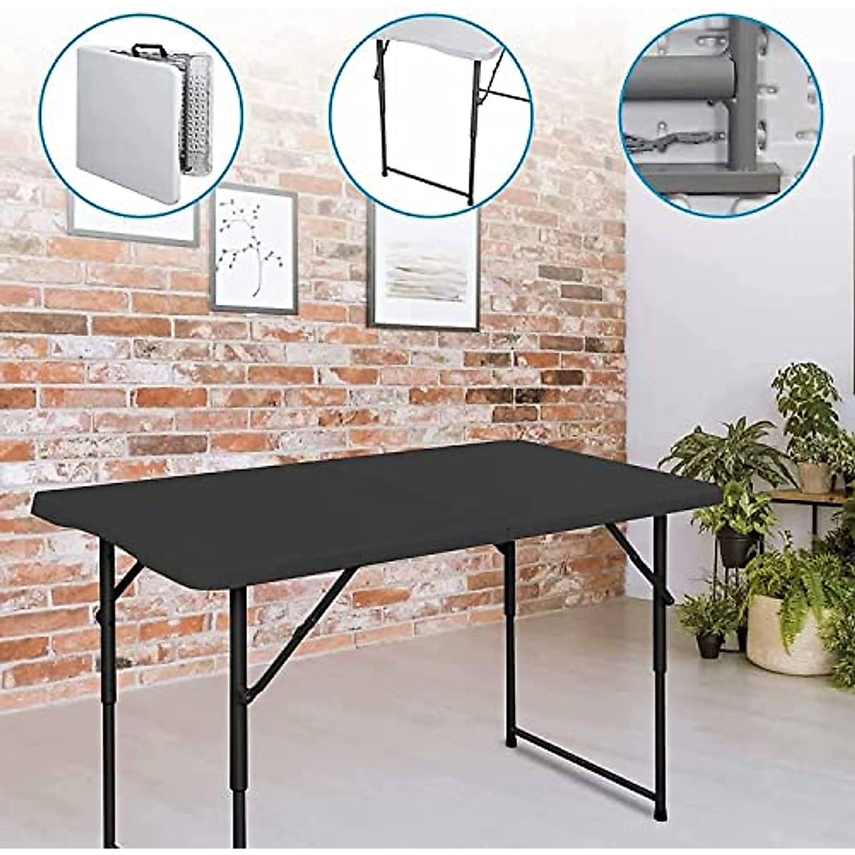 NIUTA 4FT Fold-in-Half Table, Portable Folding Table, Black