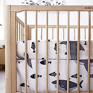 Brandream Crib Sheets Boys Cotton Baby Crib Sheets 2 Packs Toddler Sheets, Coastal Nautical Ocean Shark Fish Pattern, Navy Blue & White