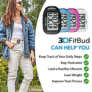 3DFitBud Simple Step Counter Walking 3D Pedometer with Clip and Lanyard, A420S (Black)