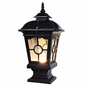 MODEBHD European Retro Glass Lantern Garden Fence Pillar Lawn Lights Vintage Outdoor Waterproof Floor Lamp Villa Park External Rainproof Street Post Light Aluminum E27 Decoration Column Lights
