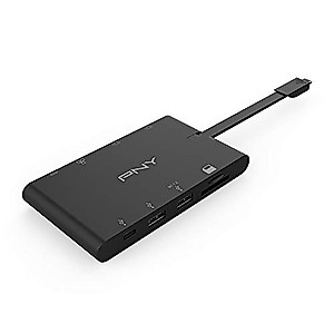 PNY 9 in 1 Mini Portable USB-C Power Hub with Integrated USB-C Cable for USB-C Compatible Devices with 2xUSB-C Ports, 2xUSB-A 3.1 Ports, 1xHDMI Port, 1xVGA Port, SD/microSD Slots, PNY Mini USB-C Hub