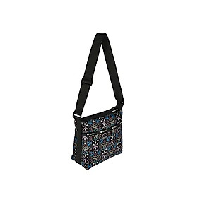 LeSportsac Cloistered Jewels Small Hobo Crossbody Handbag, Style 3709/Color E469, Mosaic Art Tiles Designed in Colorful Crest & Flower Motifs, Vibrant Jewel Tones: Ruby, Azure, Emerald