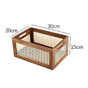 Yajuyi Wood Frame Storage Basket Wood Storage Crate Box for Desktop, S