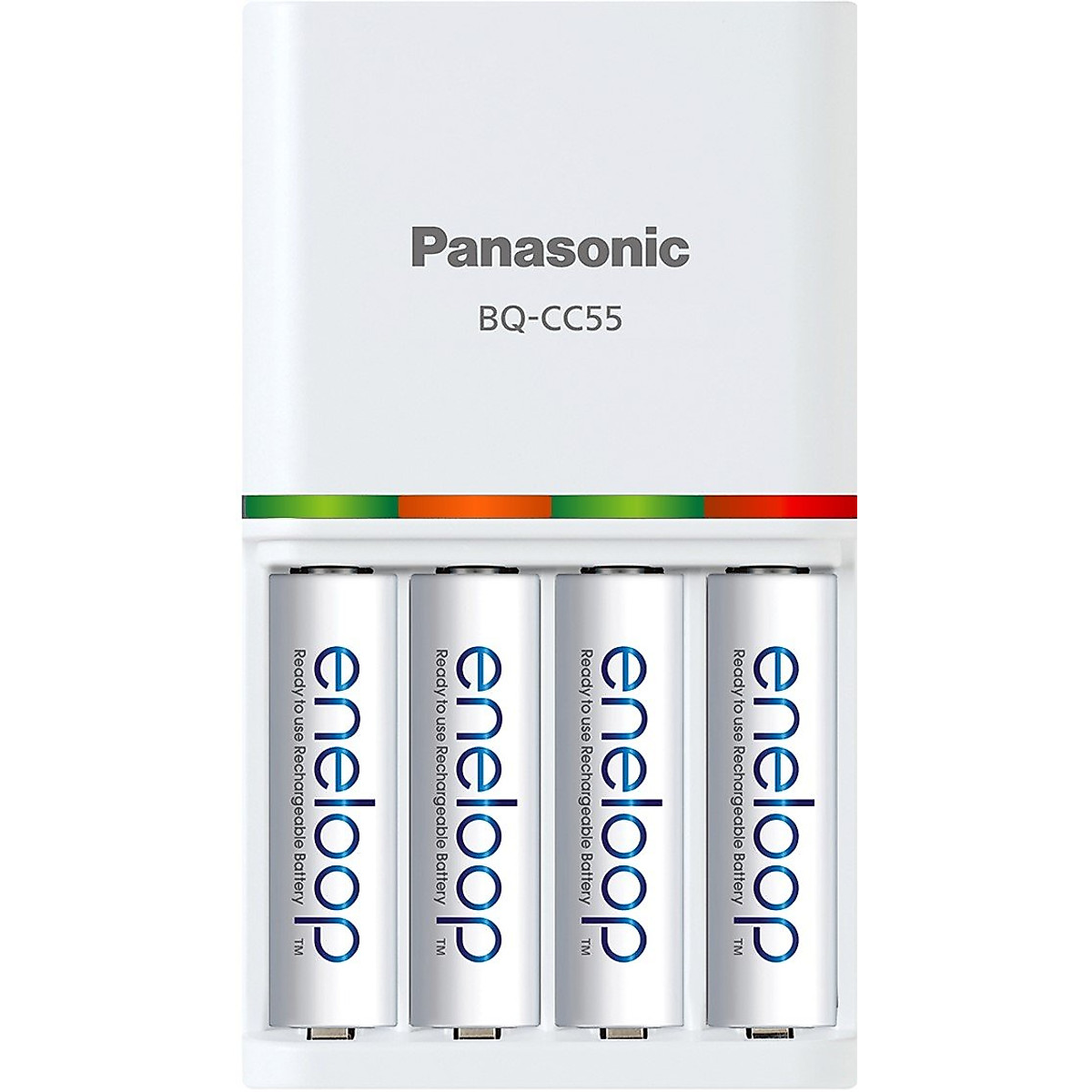 Panasonic "Advanced" eneloop Individual Battery 3 Hour Quick Charger with 4 LED Charge Indicator Lights, White & BK-3MCCA8BA eneloop AA 2100 Cycle Ni-MH Pre-Charged Rechargeable Batteries, 8 Pack