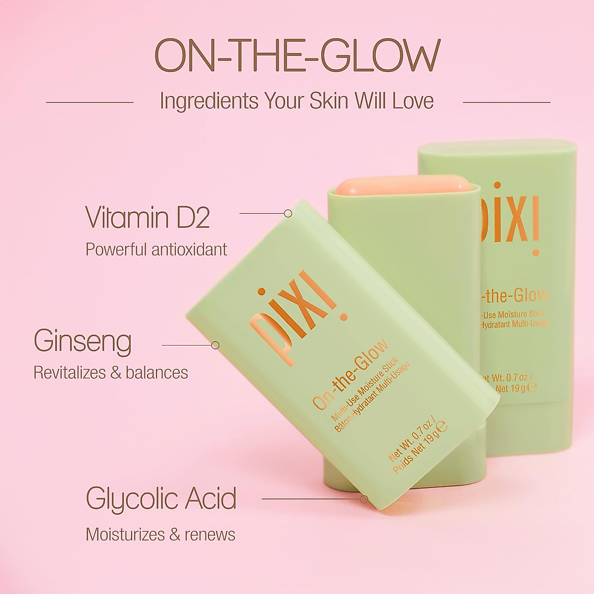Pixi Beauty On-the-Glow | Solid Moisturizer Stick | Multi-Use Moisturizer | Travel-Friendly Hydration Anywhere You Go | 0.67 Oz