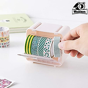 Washimon Washi Tape Organizer - Stackable Plastic Storage Box - Clear Art Supply Holder (Pink 4pcs)
