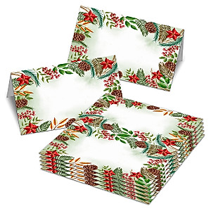 Christmas Table Place Cards - Holiday Party Food Tent Cards - Editable Table Name Card for All Occasions - Christmas/New Year Themed Baby Shower, Bridal Shower Decorations(04)