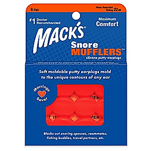 Mack's Snore Mufflers Silicone Putty Ear Plugs, 6 Pair - Comfortable, Moldable Silicone Ear Plugs for Sleeping, Snoring, Loud Noise & Traveling | Made in USA