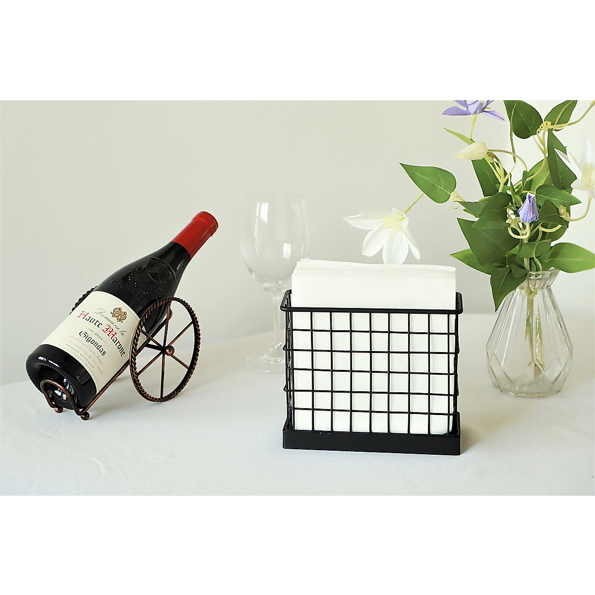 Wire Classic Metal Napkin Organizer Holder for Kitchen Restaurant Home Stylish Decor - Dining Tables, Stylish Black Countertop Storage Indoor and Outdoor Use Vertical Tissue Dispenser