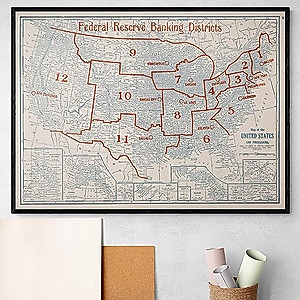 1920 Federal Reserve Banking District Map of the United States US History Compatible with Classroom Compatible with Antique Historical Cartography Fine Art Print Poster (Size: 12x16", Finish: Poster Print)