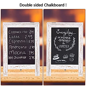 Umtiti Tabletop Chalkboard Sign, Double-Sided White Solid Pine Wood Framed Standing Chalkboard, 8.7×12.6" Small Kitchen Countertop Memo Board Décor for Home, Café, Bar, Wedding(SMHB-WH-2232A)