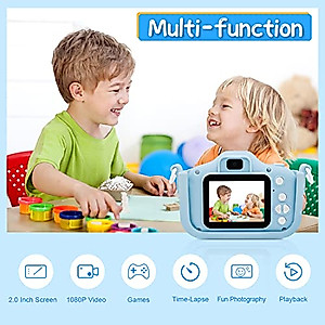 YUE3000 Upgrade Kids cat Camera,Gifts for Boys and Girls of Age 3-9, 1080P HD Digital Video Cameras for Toddler, 20M high -Definition Digital Camera, Suitable for Portable Toys with 32GB SD Card-Blue