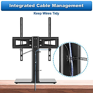 Universal Swivel TV Stand/Base Table Top TV Stand for 27 to 55 inch LCD LED TVs -Height Adjustable TV Base Stand TV Mount Stand with Tempered Glass Base & Wire Management,VESA 400x400mm