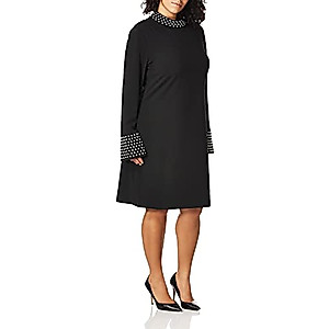 Karl Lagerfeld Paris Women's MOCK NECK BELL SLEEVE SHEATH DRESS, black, 6