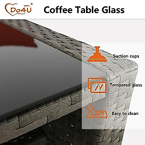 Do4U 4 Pieces Patio Furniture Sets Outdoor Sectional Wicker Set Outdoor Conversation Set Patio Set Patio Loveseats with Coffee Table Porch, Poolside, Terrace, and Yard (Grey-Orange)