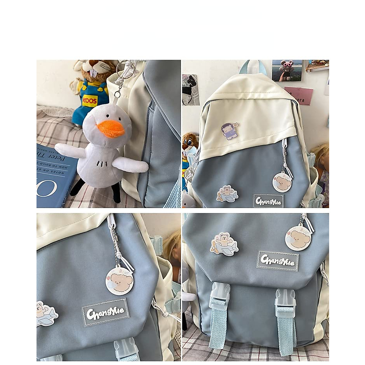 Zhousanjian Fashion Kawaii Backpack with Cute AccessoriesLarge Capacity Kawaii Girl Backpack Cute Aesthetic Backpack for School (black,one size) …