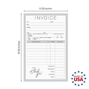 Chic 2-Part Carbonless Invoice Form Pad / 50 Sheets Per Pad / 5.5" x 8.5" Carbon Copy Purchase Sales Receipt Book
