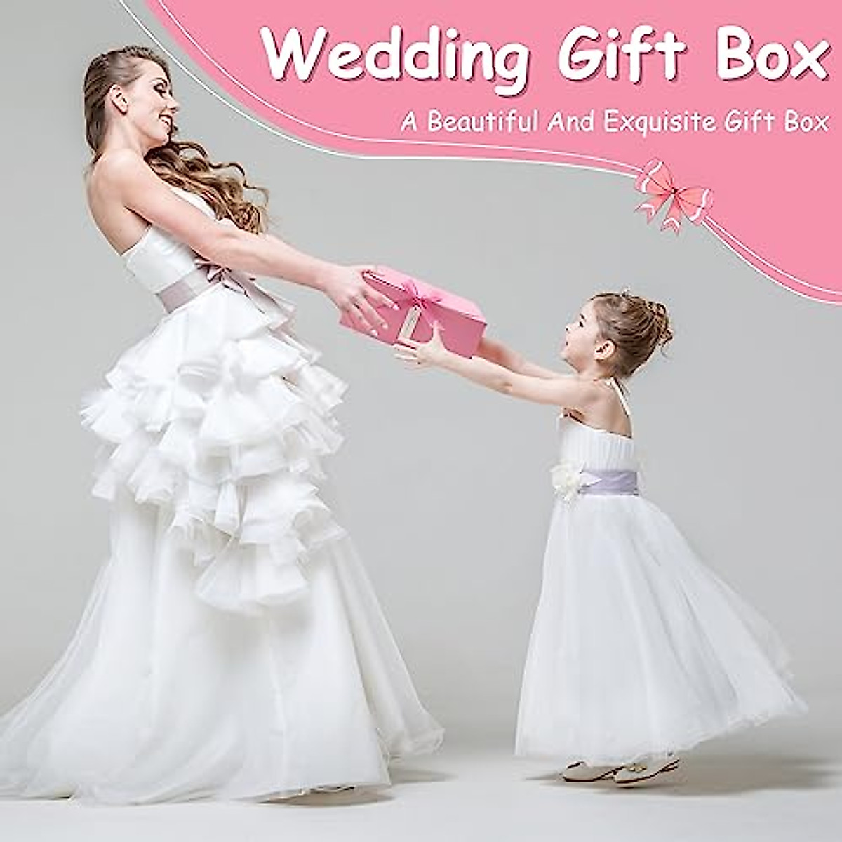 12Sets Gift Boxes with Lids,10x8x4inch Large White Paper Present Box,Bridesmaid Proposal Box with Ribbon Thank You Card,for Wedding Anniversaries Birthdays Baby Shower Christmas Thanksgiving (Pink)